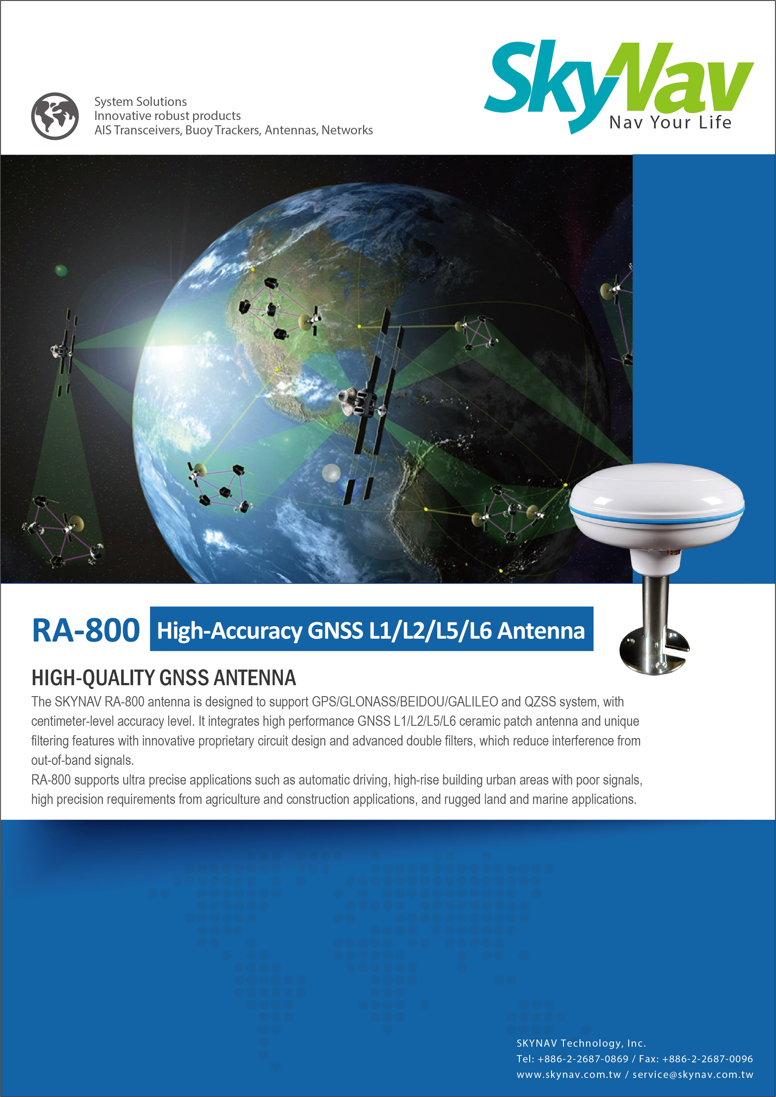 High-Accuracy GNSS Antenna / RA-800 - SKYNAV Technology Inc.- AIS/GPS/GSM tracker, GPS receivers ...